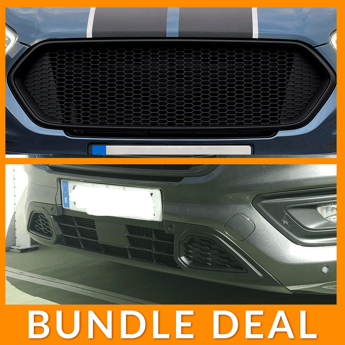 For Ford Transit Custom Matte Black Honeycomb Grille Set - Pre-Painted ...