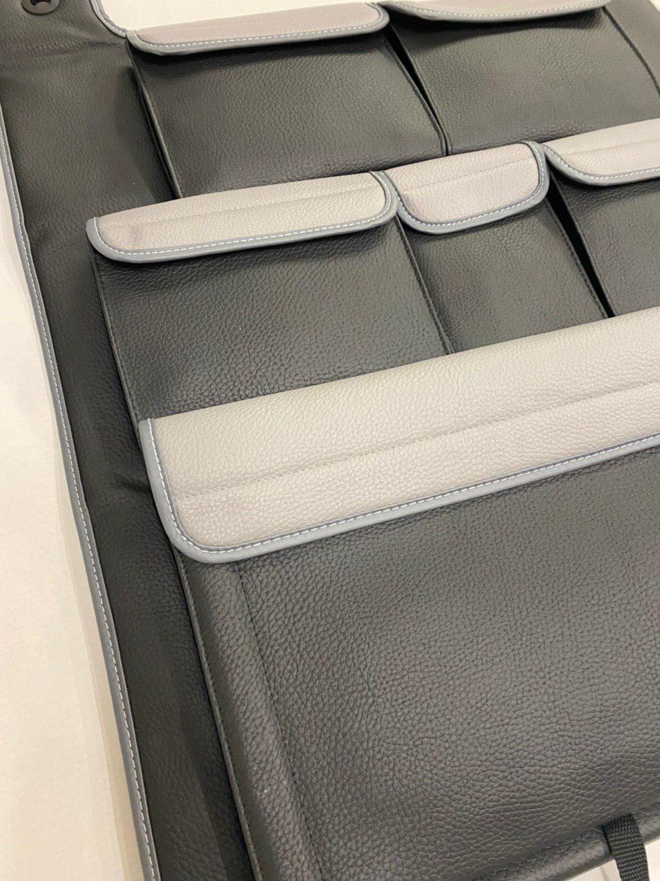 For VW T5 / T5.1 Transporter Double Back Seat Organiser (Black with Gr ...