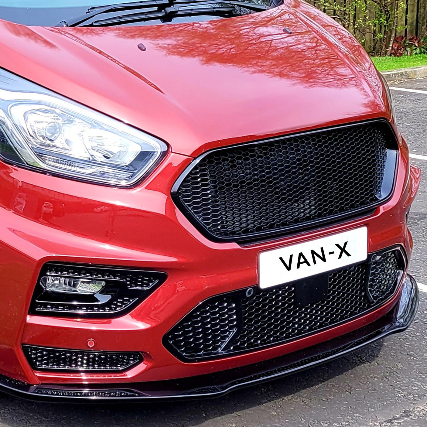 For Ford Transit Custom Complete Front Honeycomb Grille Set - Gloss Bl ...