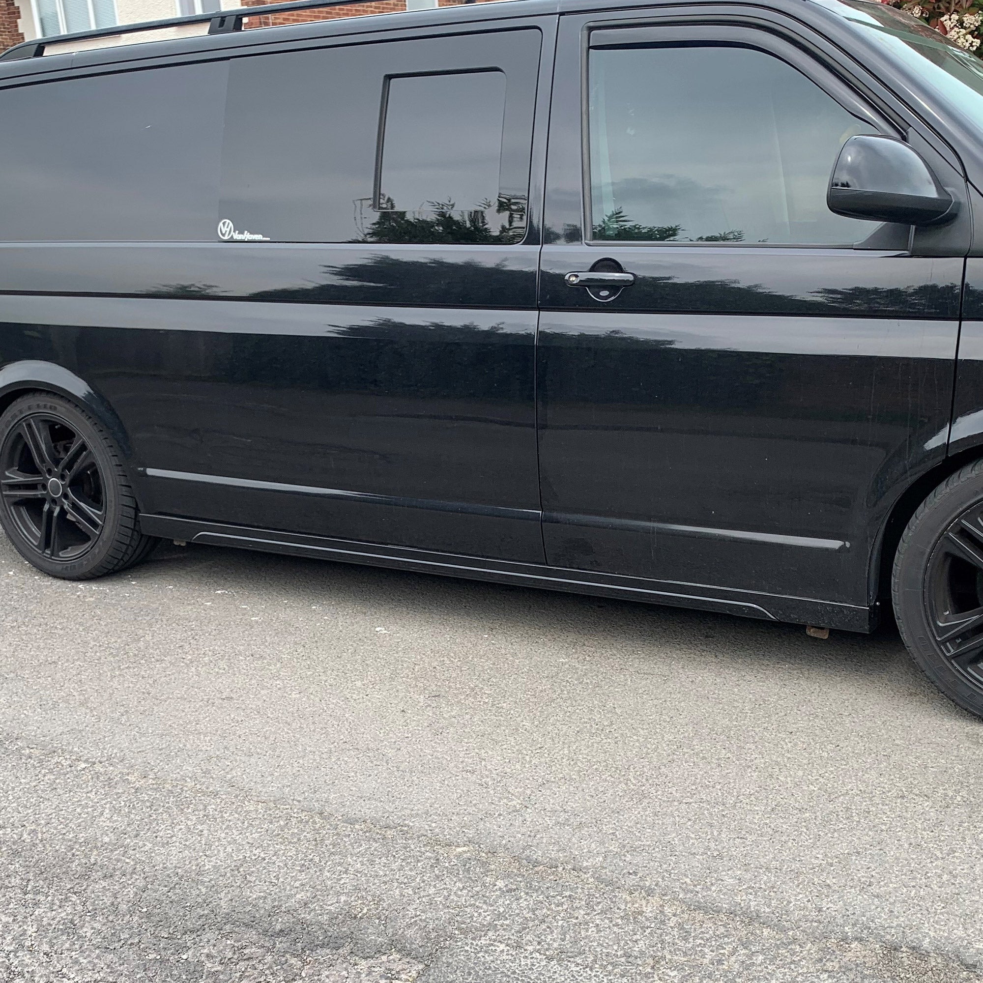 VW T6.1 Transporter LWB Side Skirts Deep Black Plastic Painted and Rea ...